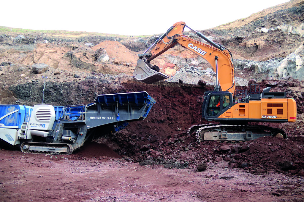 CASE CX750D used in lava extraction by German mining company AG für ...